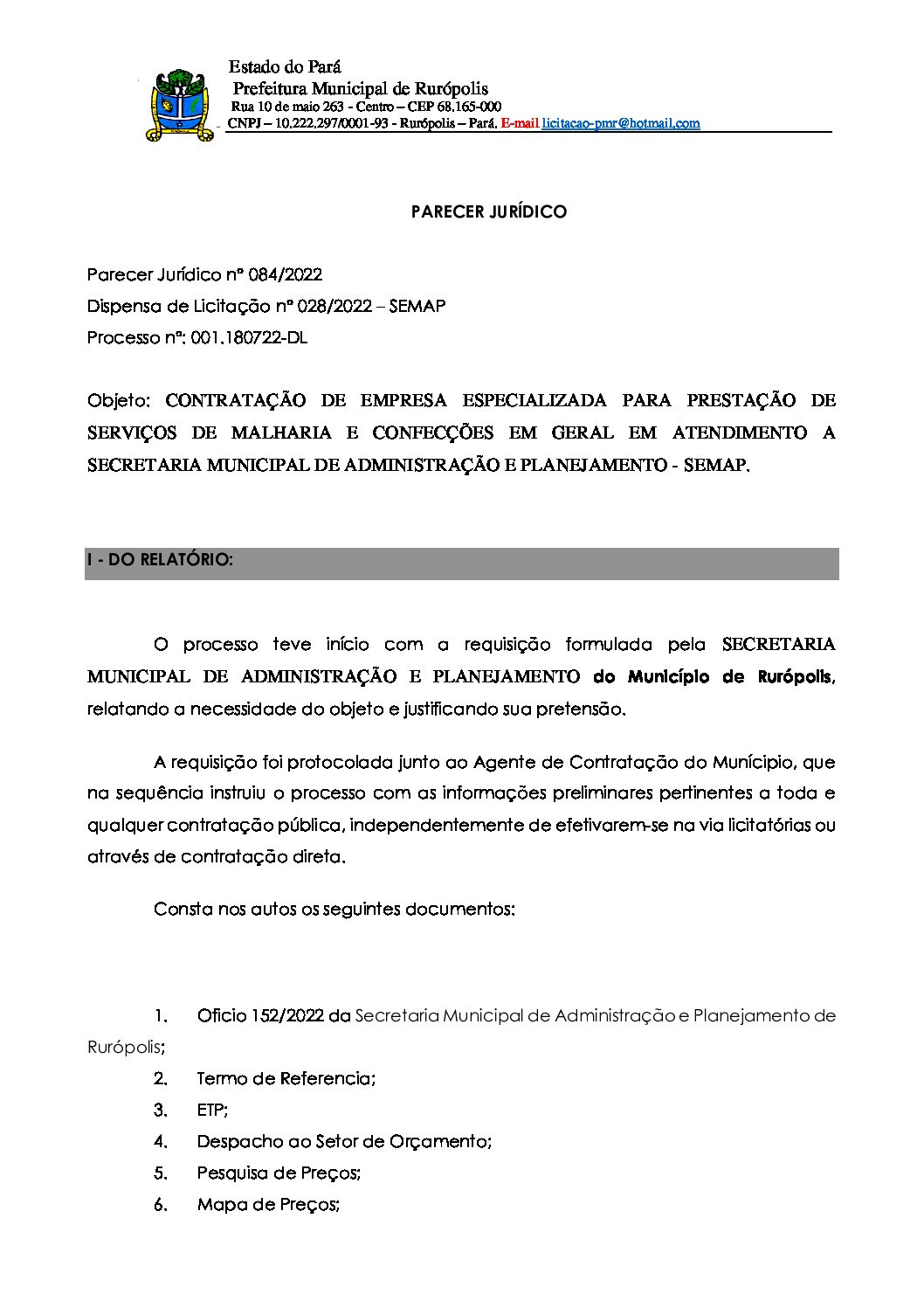 PARECER JURÍDICO - Prefeitura Municipal de Rurópolis | Gestão 2025-2028
